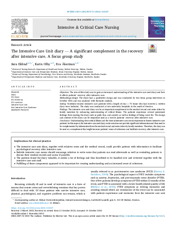 (PDF) The Intensive Care Unit diary — A significant complement in the ...