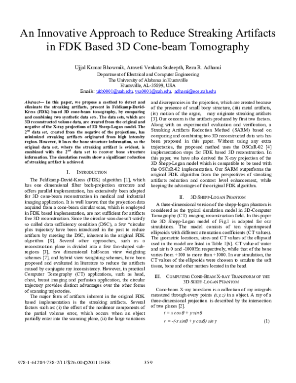(PDF) An innovative approach to reduce streaking artifacts in FDK based 3D cone-beam tomography ...