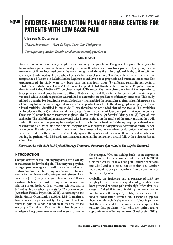 (PDF) Evidence- Based Action Plan of Rehab Centers for Patients with ...