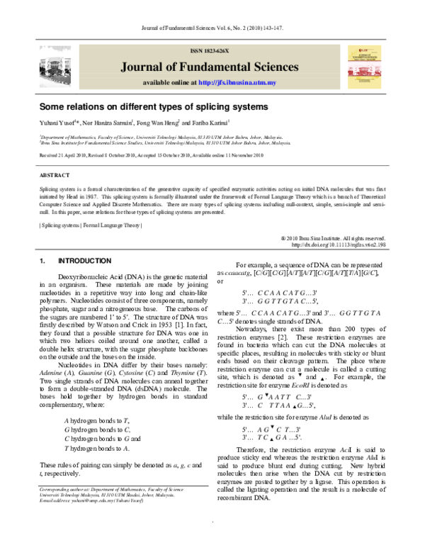 (PDF) Some relations on different types of splicing systems