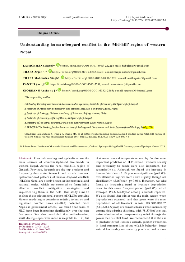 (PDF) Understanding human-leopard conflict in the ‘Mid-hill’ region of ...