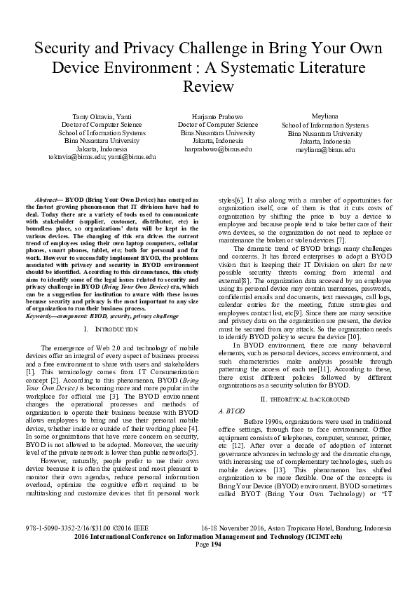 (PDF) Security and privacy challenge in Bring Your Own Device ...