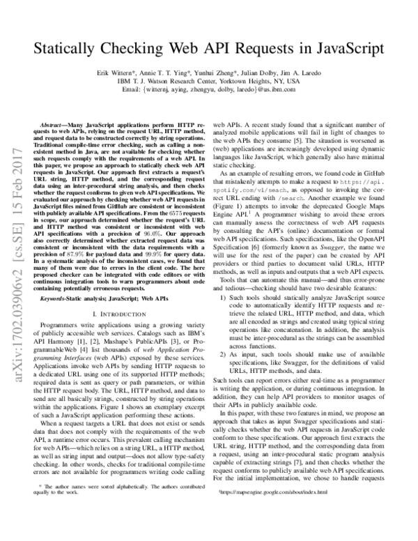 (PDF) Statically Checking Web API Requests in JavaScript