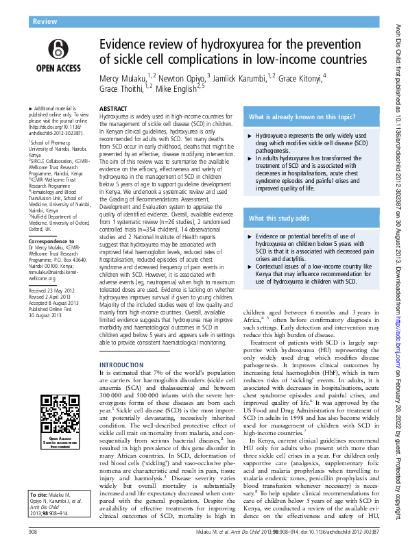 (PDF) Evidence review of hydroxyurea for the prevention of sickle cell ...
