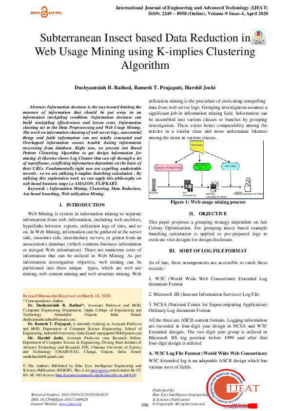 Pdf Subterranean Insect Based Data Reduction In Web Usage Mining Using K Implies Clustering