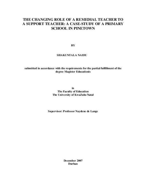 (PDF) The changing role of a remedial teacher to support teacher: a ...