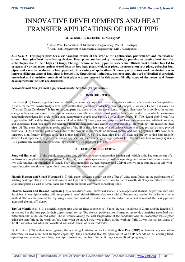 (PDF) Innovative Developments and Heat Transfer Applications of Heat Pipe