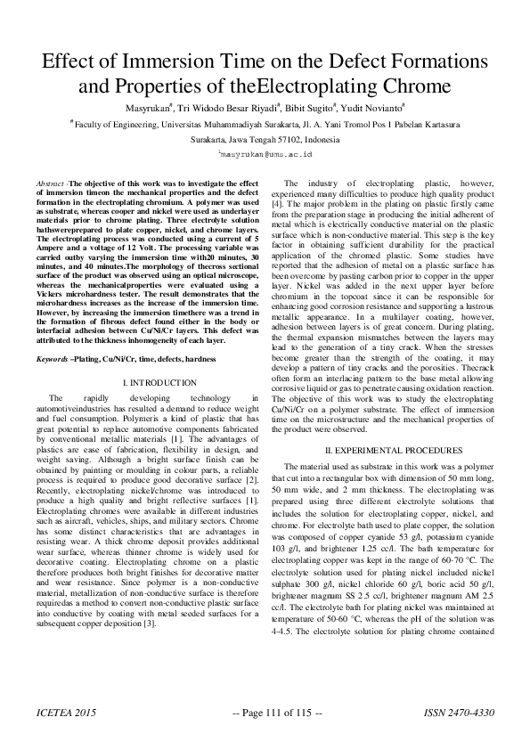 (PDF) Effect of Immersion Time on the Defect Formations and Properties ...