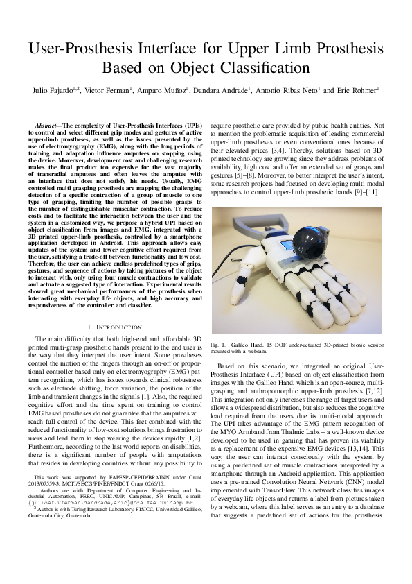 (PDF) User-Prosthesis Interface for Upper Limb Prosthesis Based on ...