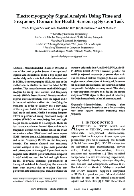 (PDF) Electromyography Signal Analysis Using Time and Frequency Domain for Health Screening ...