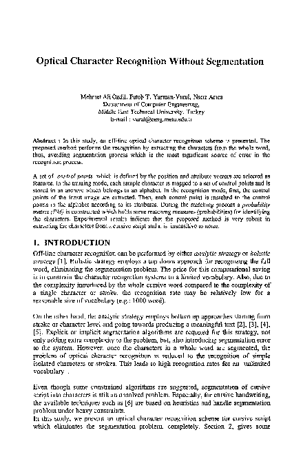 (PDF) Optical character recognition without segmentation