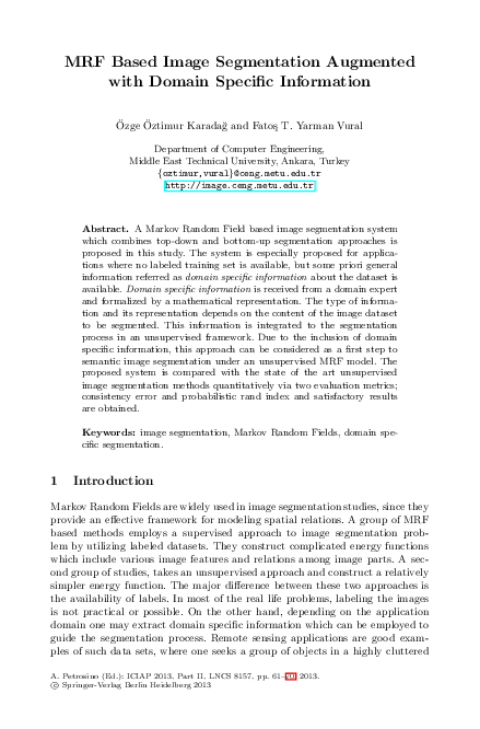 MRF Based Image Segmentation Augmented with Domain Specific Information