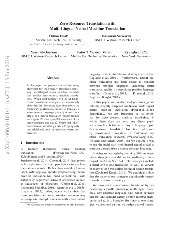 (PDF) Zero-Resource Translation with Multi-Lingual Neural Machine ...