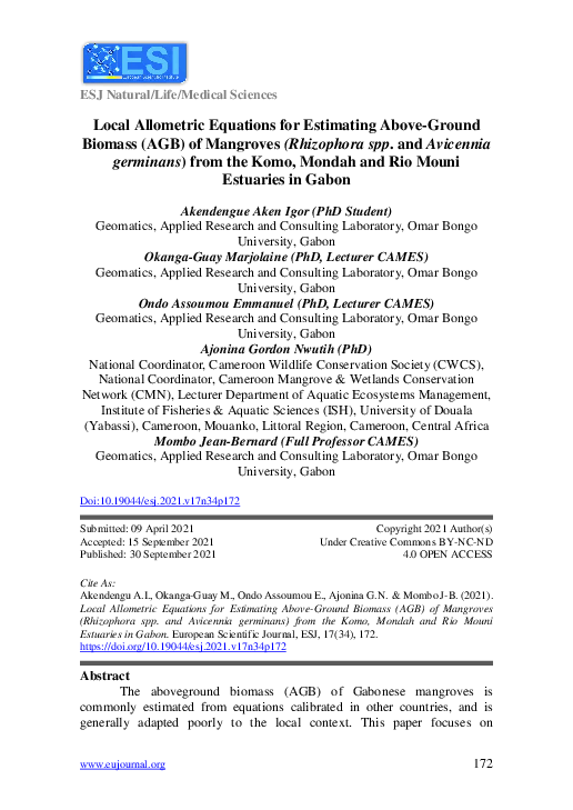 (PDF) Local Allometric Equations for Estimating Above-Ground Biomass (AGB) of Mangroves ...