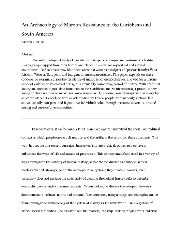 (PDF) Archaeology of the African Diaspora Final Research Paper Maroon ...