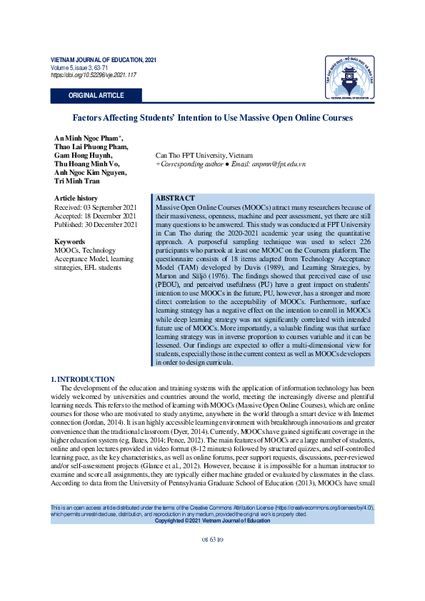 (PDF) Factors Affecting Students’ Intention to Use Massive Open Online Courses