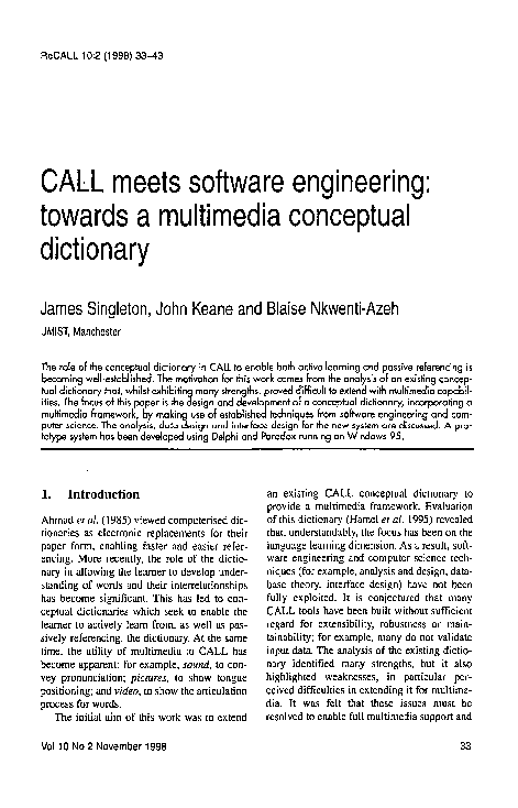 (PDF) CALL meets software engineering: towards a multimedia conceptual dictionary | Blaise ...