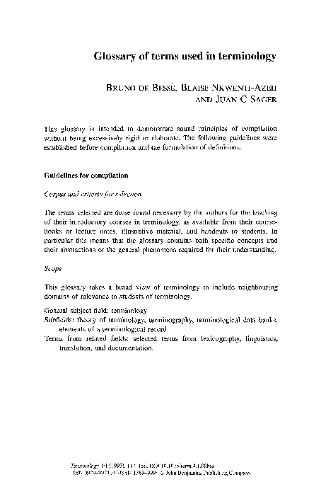 (PDF) Glossary of terms used in terminology