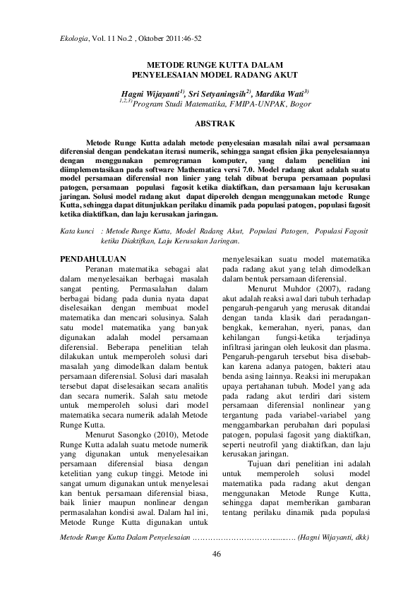 (PDF) Metode Runge Kutta Dalam Penyelesaian Model Radang Akut