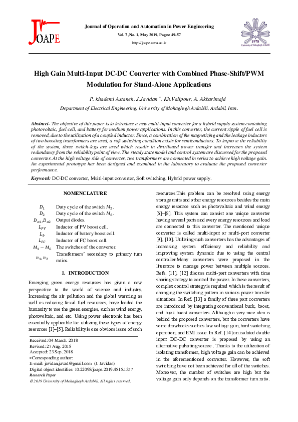 (PDF) High gain multi-input DC-DC converter with combined phase-shift ...