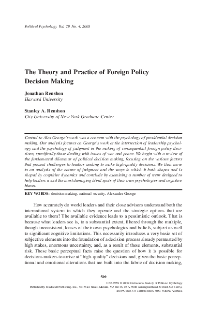 (PDF) The Theory and Practice of Foreign Policy Decision Making