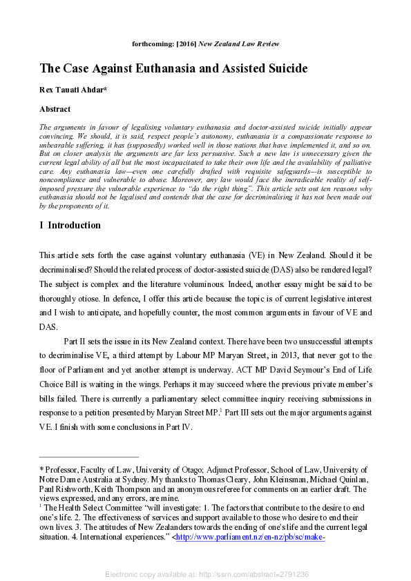 (PDF) The Case Against Euthanasia and Assisted Suicide | Rex Ahdar - Academia.edu
