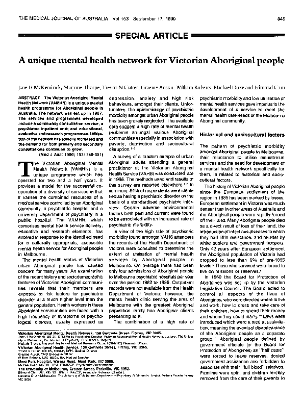 (PDF) A unique mental health network for Victorian Aboriginal people