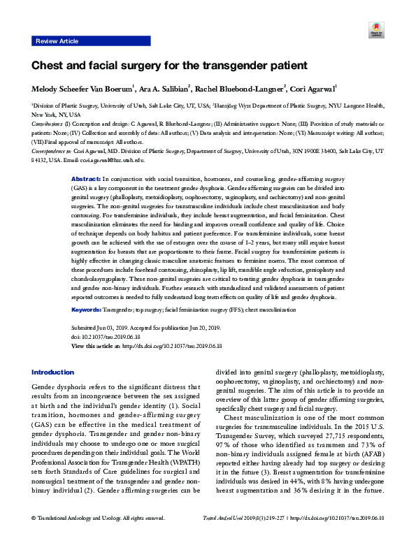 (PDF) Chest and facial surgery for the transgender patient