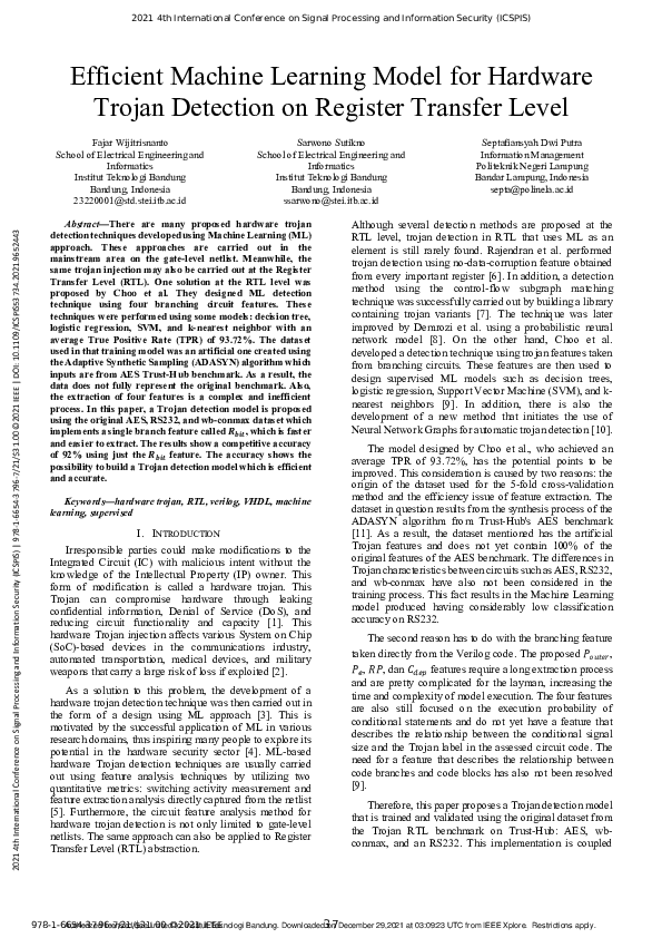 (PDF) Efficient Machine Learning Model for Hardware Trojan Detection on Register Transfer Level