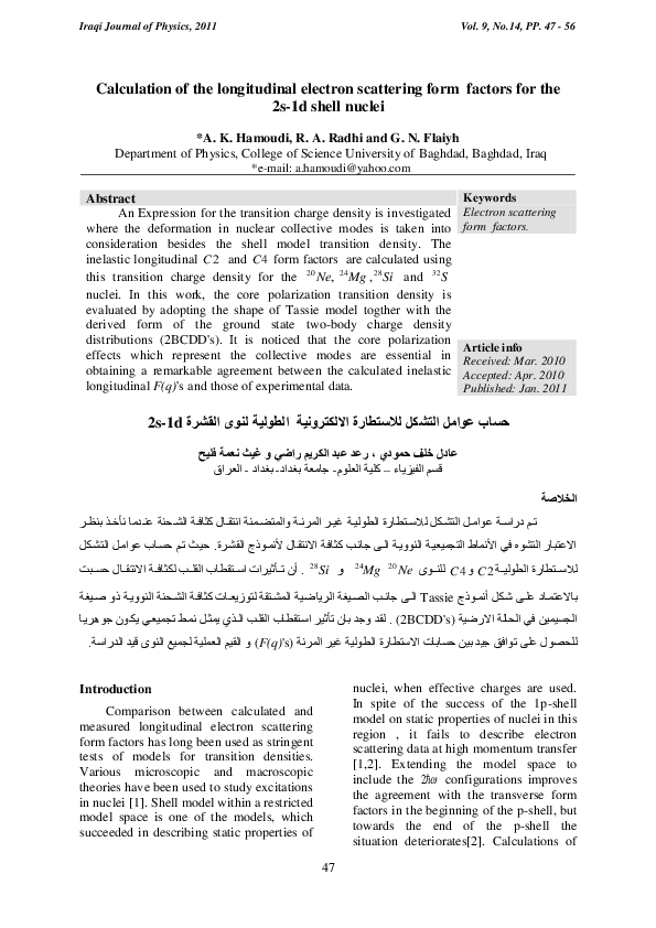 (PDF) Calculation of the longitudinal electron scattering form factors for the 2s-1d shell nuclei