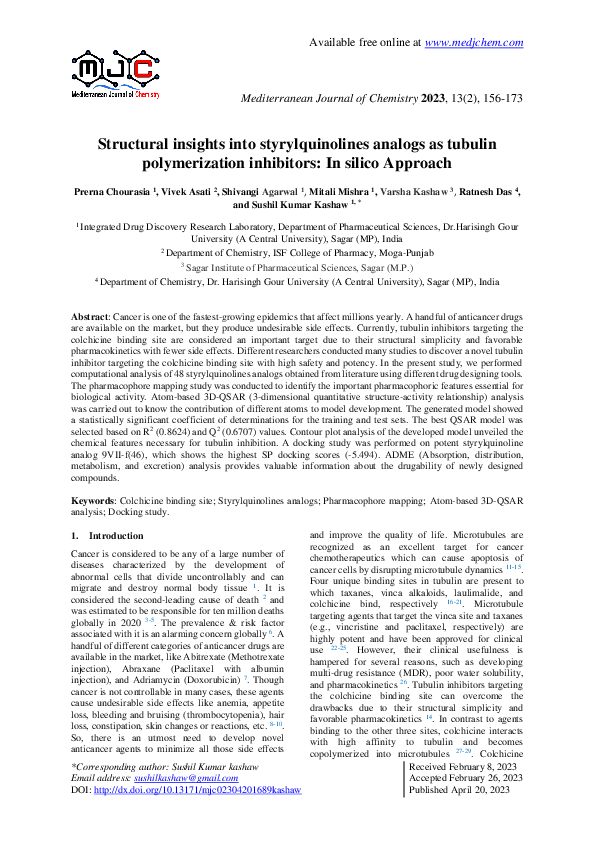 (PDF) In Silico Analysis of Styrylquinoline Tubulin Inhibitors