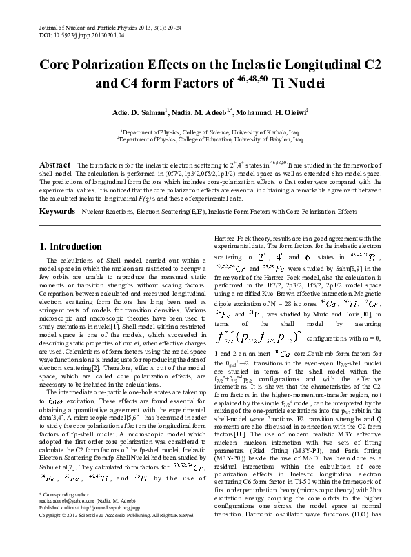 (PDF) Core Polarization Effects on the Inelastic Longitudinal C2 Form Factors of Open Sd-Shell ...