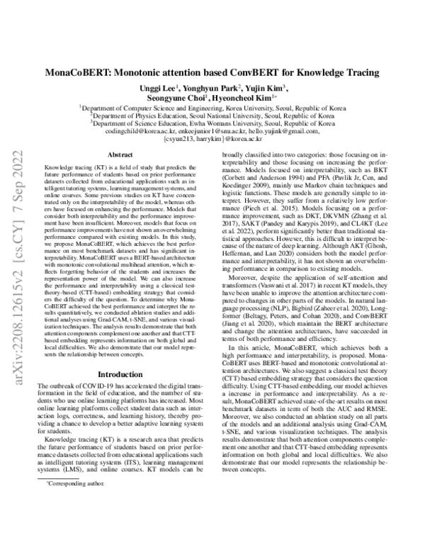 (PDF) MonaCoBERT: Monotonic attention based ConvBERT for Knowledge Tracing