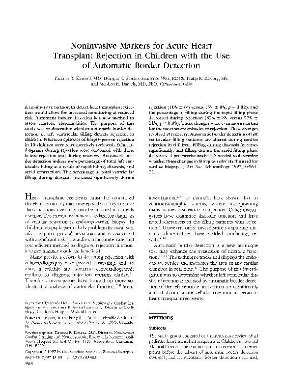(PDF) Noninvasive markers for acute heart transplant rejection in ...