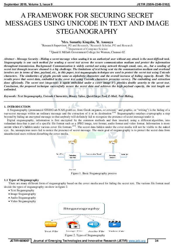 (PDF) A Framework for Securing Secret Messages using Unicode Text and Image Steganography