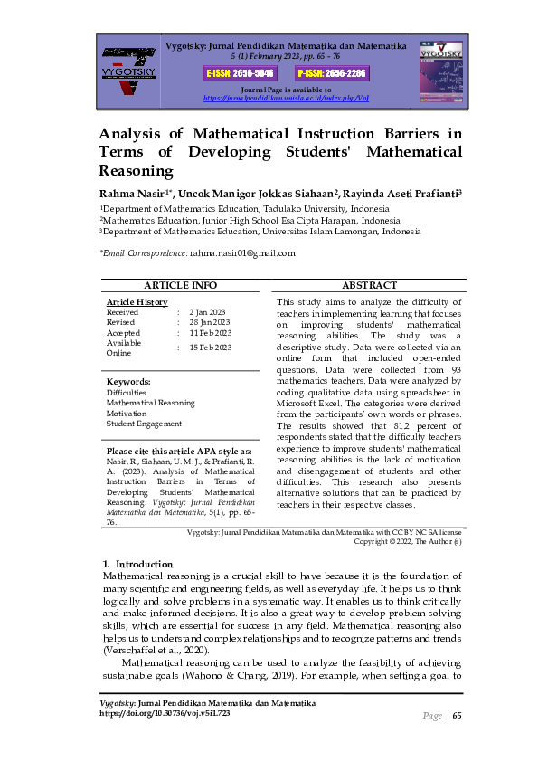 (PDF) Analysis of Mathematical Instruction Barriers in Terms of Developing Students ...