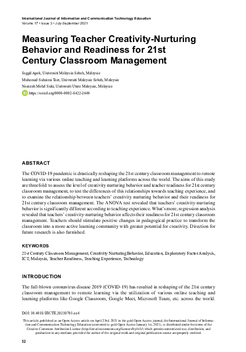(PDF) Measuring Teacher Creativity-Nurturing Behavior and Readiness for ...