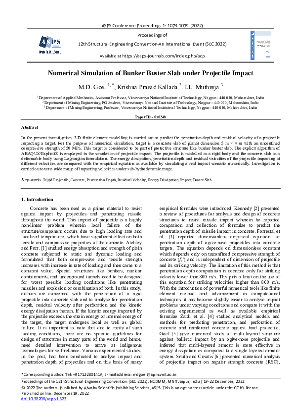(PDF) Numerical Simulation of Bunker Buster Slab under Projectile Impact