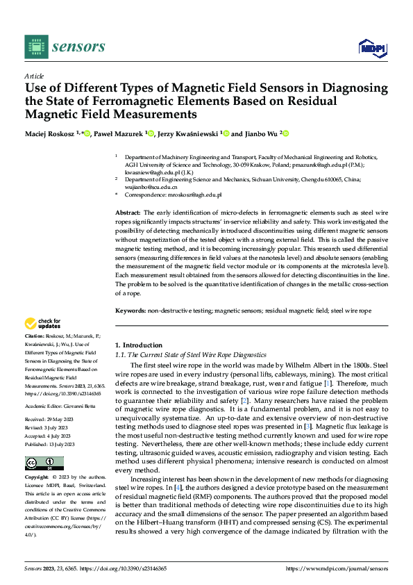 (PDF) Use of Different Types of Magnetic Field Sensors in Diagnosing ...