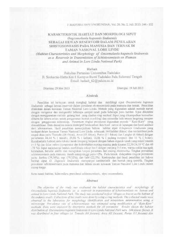 (PDF) KARAKTERISTIK HABITAT DAN MORFOLOGI SIPUT ONGCOMELANIA HUPENSIS ...