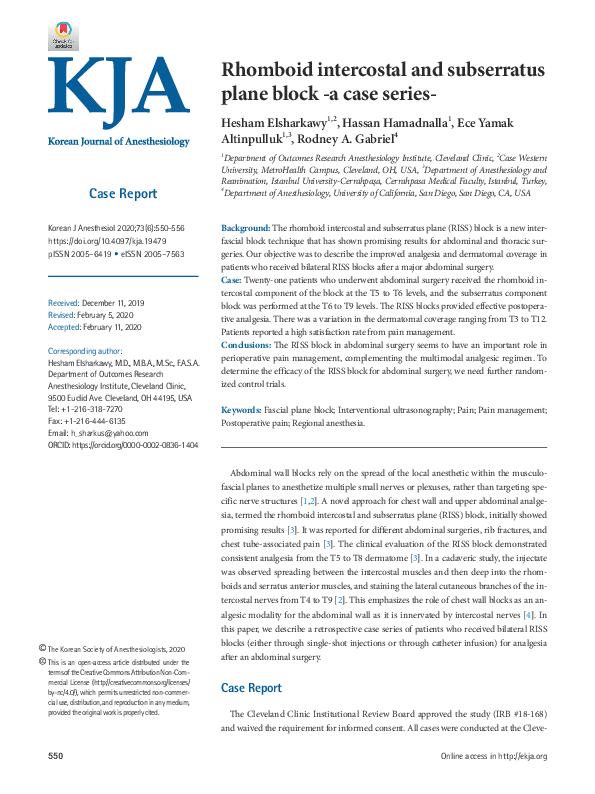 (PDF) Rhomboid intercostal and subserratus plane block -a case series