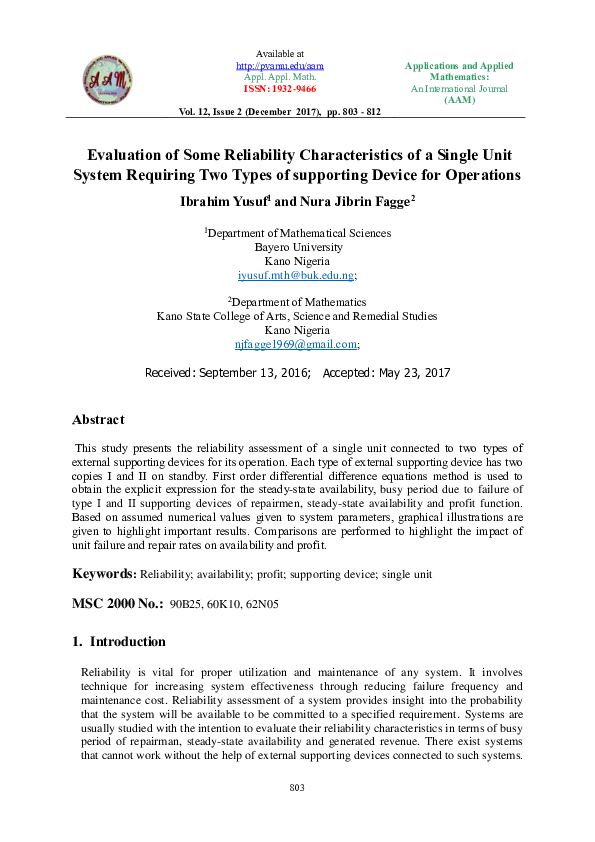 (PDF) Evaluation of some reliability characteristics of a system under ...