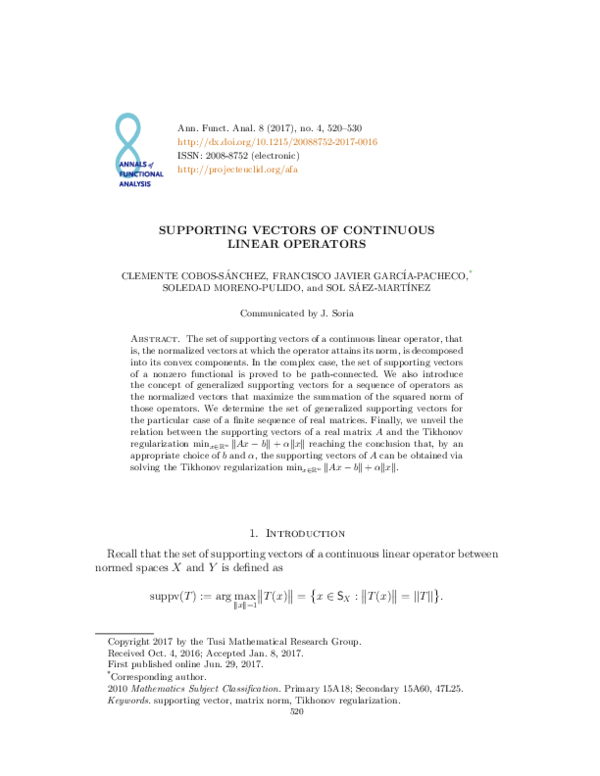 Pdf Supporting Vectors Of Continuous Linear Operators Francisco J Garcia Pacheco