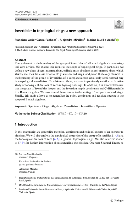 (PDF) Invertibles in topological rings: a new approach