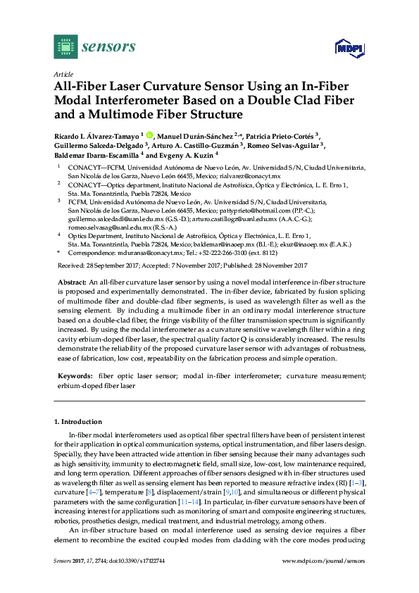 (PDF) All-Fiber Laser Curvature Sensor Using an In-Fiber Modal Interferometer Based on a Double ...