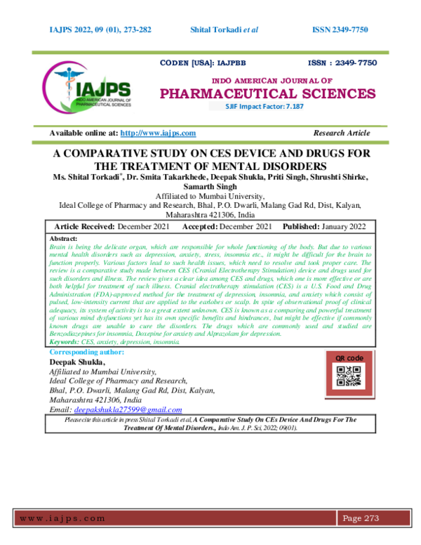 (PDF) A Comparative Study on Ces Device and Drugs for the Treatment of ...