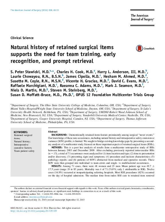 (PDF) Natural history of retained surgical items supports the need for ...