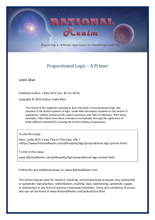 (PDF) Propositional Logic – A Primer (PDF) Propositional Logic – A Primer