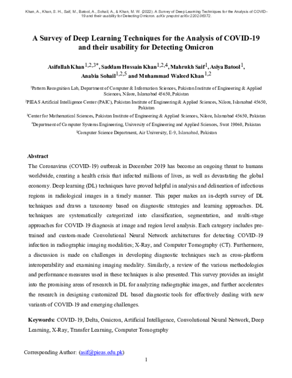 (PDF) A Survey of Deep Learning Techniques for the Analysis of COVID-19 and their usability for ...