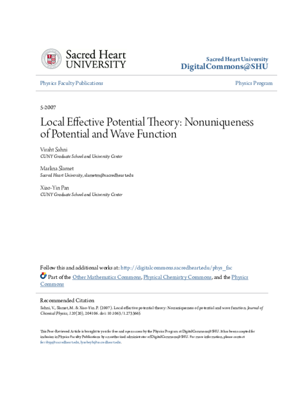 (PDF) Local effective potential theory: Nonuniqueness of potential and ...